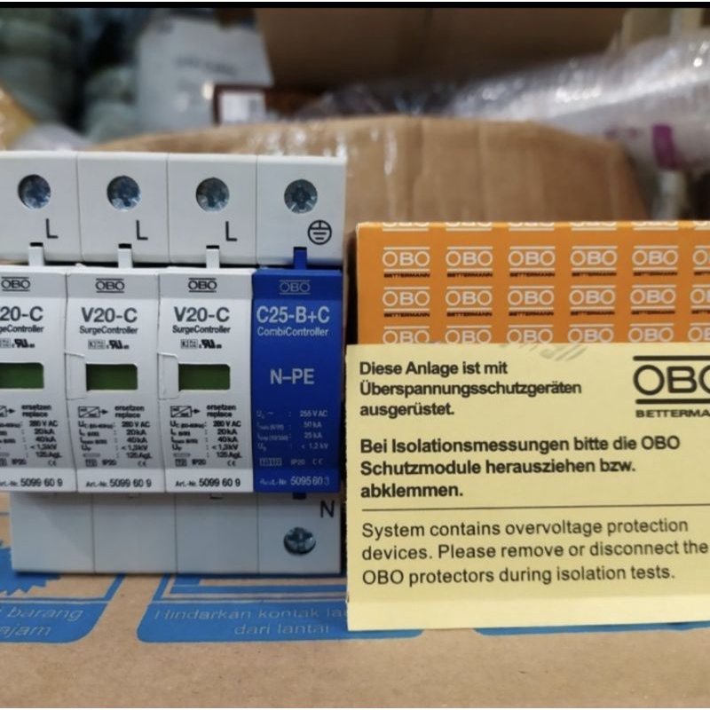 Jual surge arrester obo V20-C 280Vac 3Phase + 1Phase N-PE 255Vac ...