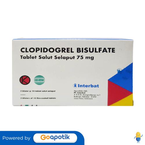 Jual CLOPIDOGREL BISULFATE INTERBAT 75 MG BOX 30 TABLET | Shopee Indonesia