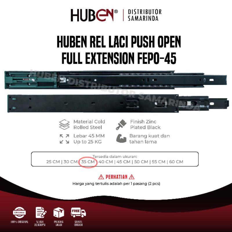 Jual (ISI 2) HUBEN FEPO45 Rel Laci Double Track Full Extension Push ...