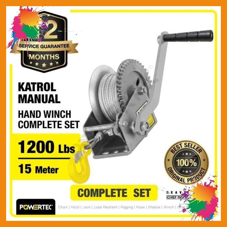 Jual hand winch / katrol manual 1200lbs / 540kg x 15 m galv powertec ...