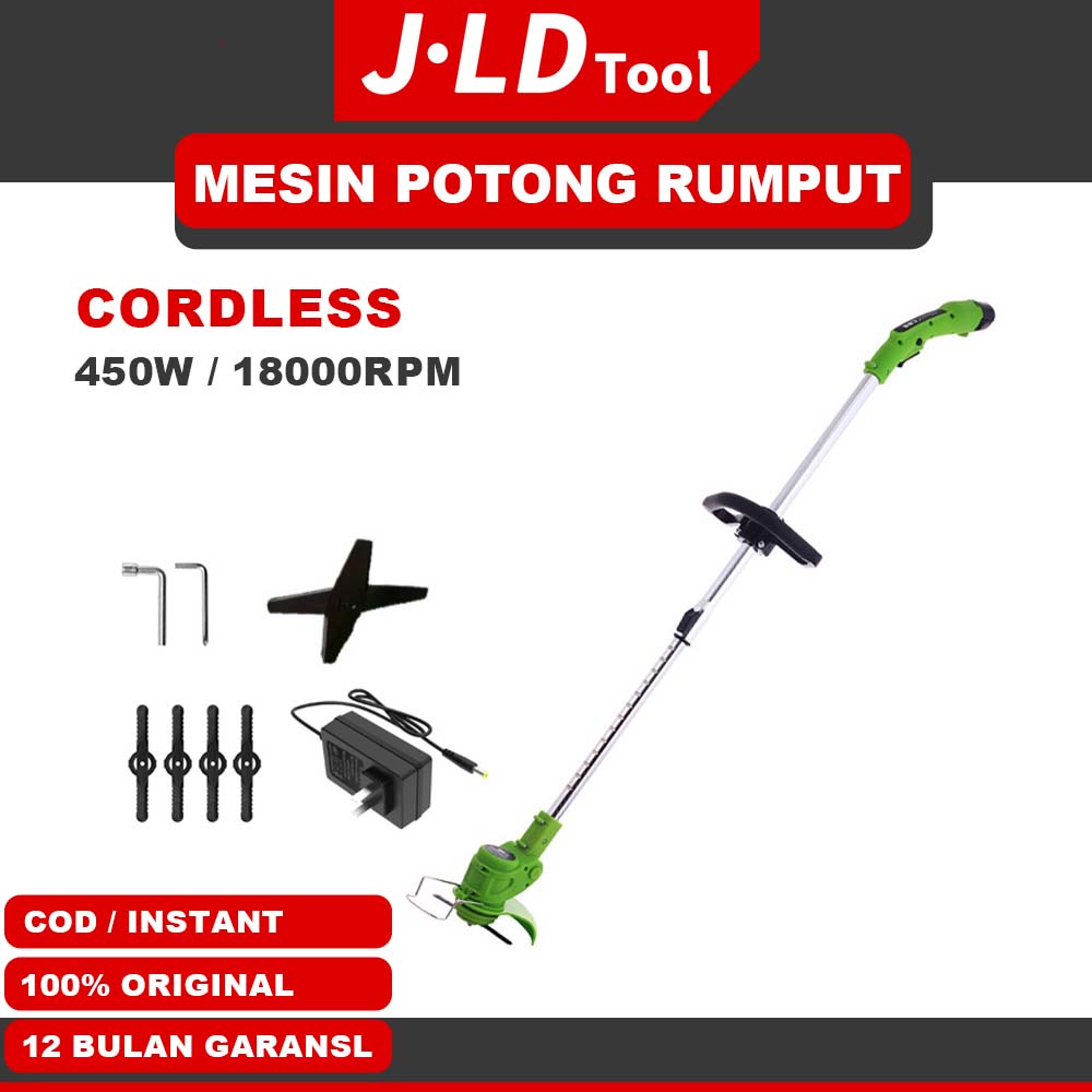 Jual JLD 450W CORDLESS MESIN POTONG RUMPUT BATERAI 12V Lawn Mower ...