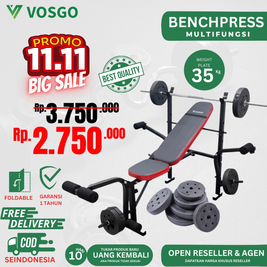 Jual Alat Fitness Home Gym Bench Press Multifungsi Vosgo | Shopee Indonesia