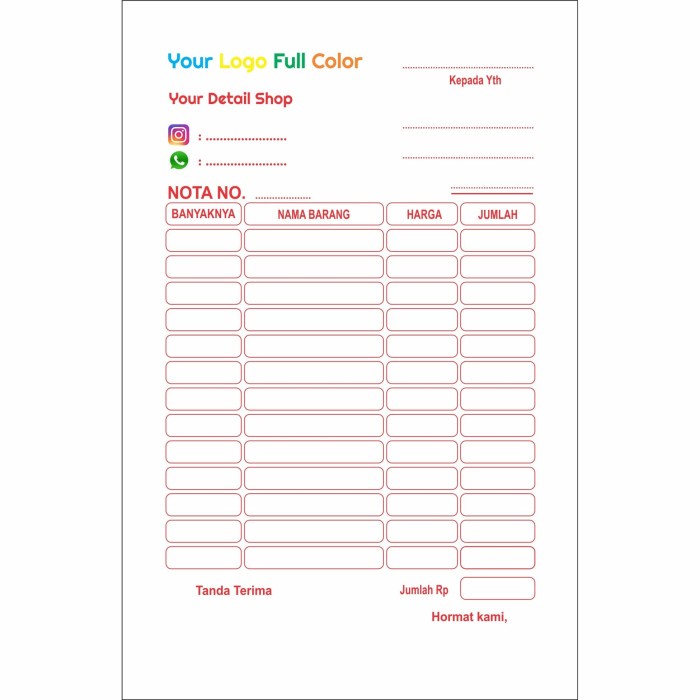 Jual Promo Cetak Nota Bon 3 Rangkap/Ply Warna Full Color | Shopee Indonesia