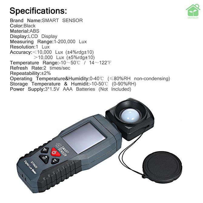 Jual Lux Meter ST9620 Smart Sensor Light Tester ST-9620 Illuminometer ...
