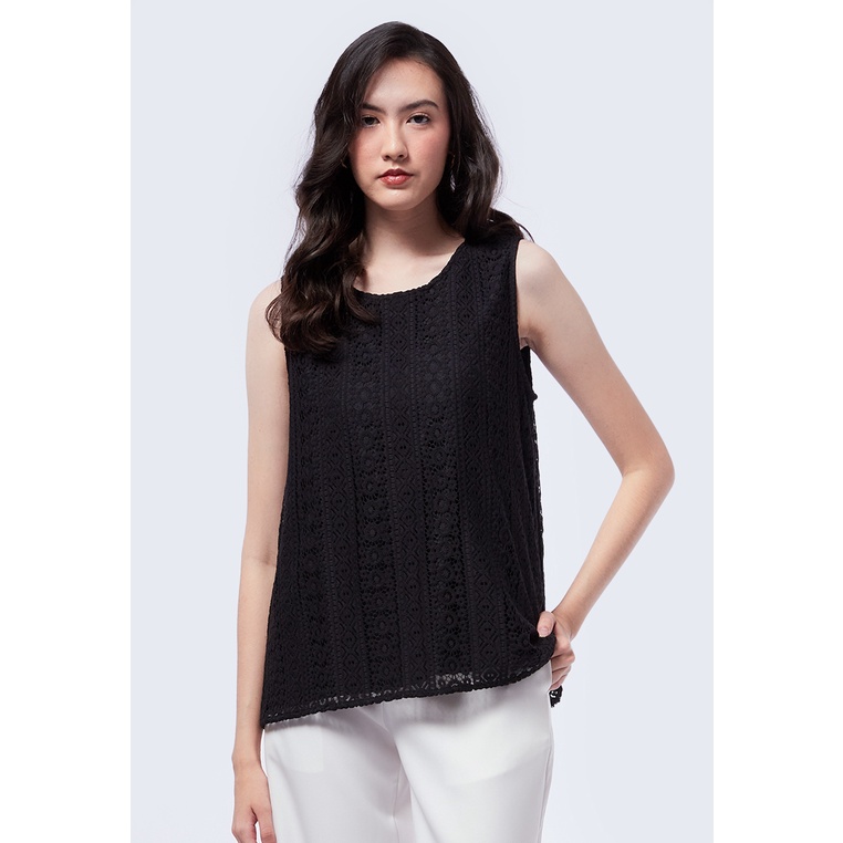 Jual Executive Sleeveless Lace Top Black | Shopee Indonesia