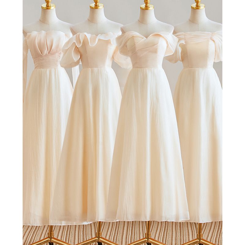 Jual Champagne Bridesmaid Dress Wedding Sisters Group Dress Daily Style ...