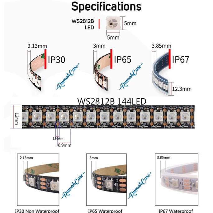 Jual NEW PRODUK PER METER LED STRIP WS2812B ADDRESSABLE 5050 5V IP30 60 ...