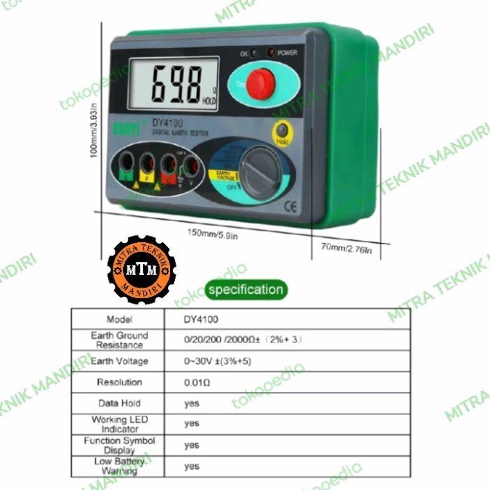 Jual ALAT DIGITAL GROUNDING TESTER DUOYI DY4100 EARTH TESTER (DY-4100 ...