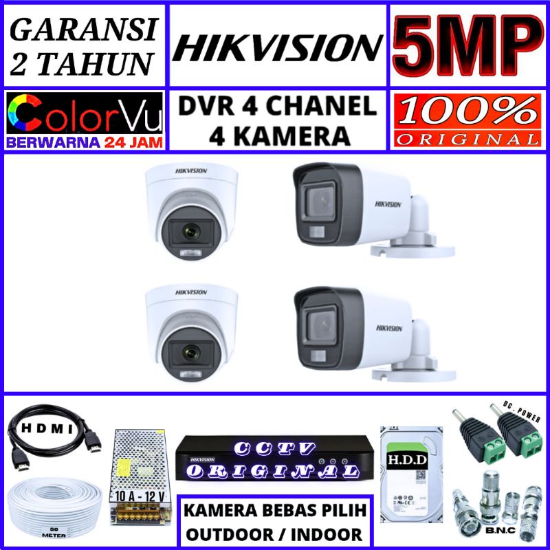 Jual PAKET CCTV 5MP COLORVU HIKVISION 4 CAMERA LENGKAP | Shopee Indonesia