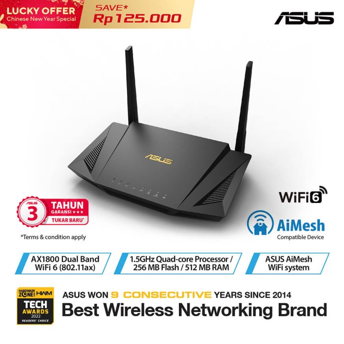 Jual ASUS RT-AX56U AX1800 Dual Band WiFi 6 Router supporting AiMesh ...