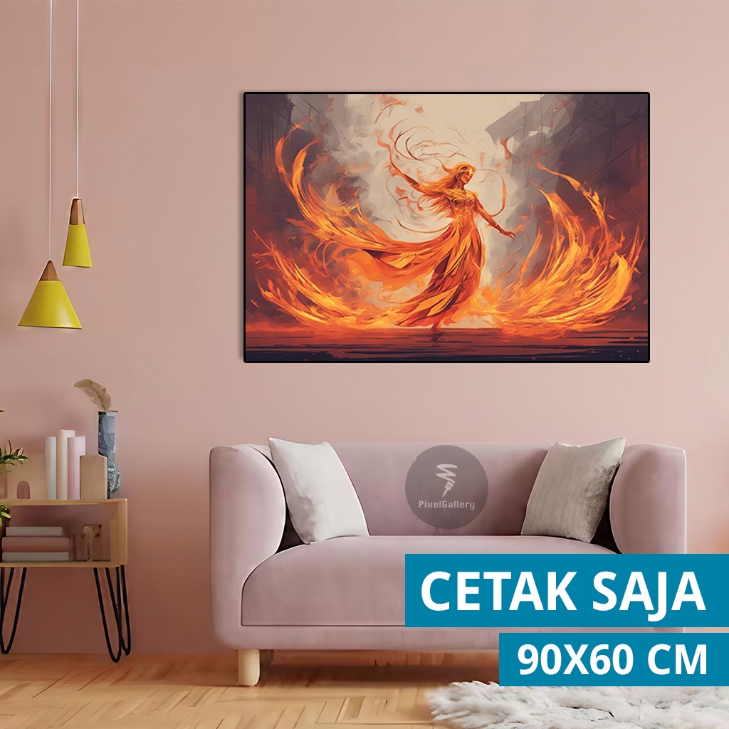 Jual Lukisan EXTRAJUMBO 90x60 Abstrak Penari Api Hiasan Dinding ...