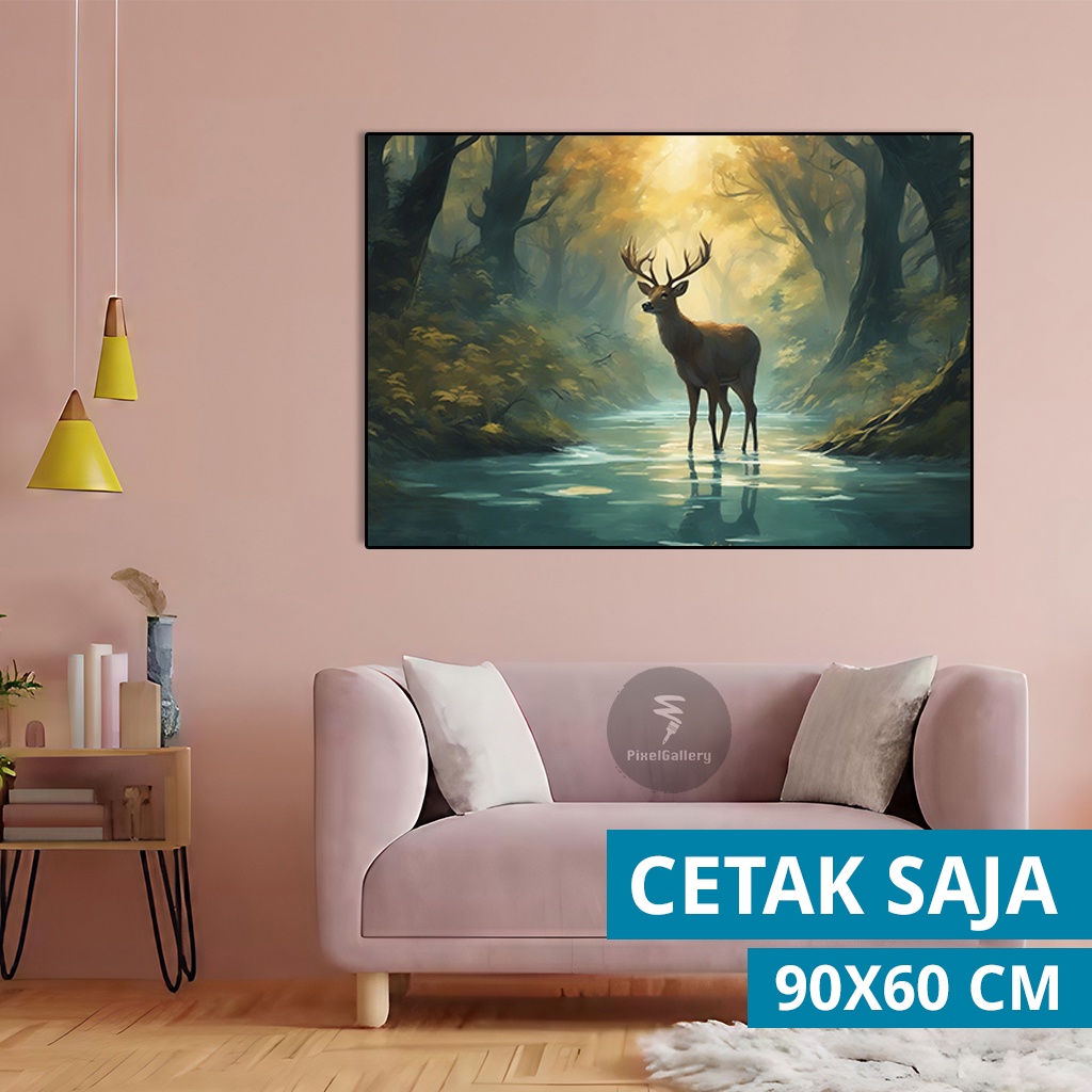 Jual Lukisan EXTRAJUMBO 90x60 Rusa Di Tengah Hutan Hiasan Dinding ...