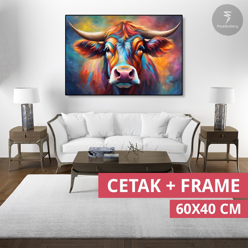 Jual Lukisan SUPERJUMBO 60X40 Fantasi Kepala Sapi Hiasan Dinding ...