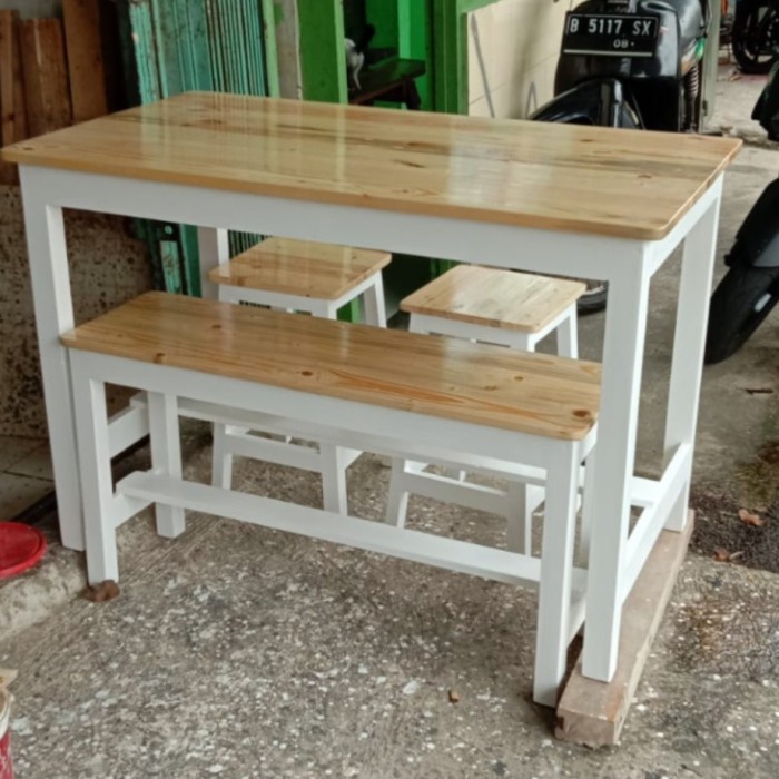 Jual Meja Kafee Resto Full Kayu Jati Belanda Bangku 1 Panjang 2 Unit Serka | Shopee Indonesia