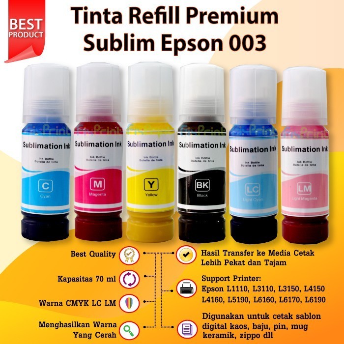 Jual Tinta Sublimation Black 70Cc Cmyk Lc Lm Epson L1110 L3110 L3119 ...