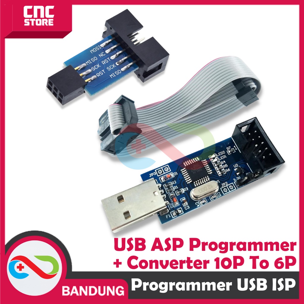 Jual Usb Isp Asp Programmer For Atmel Avr Plus Converter 10p To 6p For Arduino Shopee Indonesia