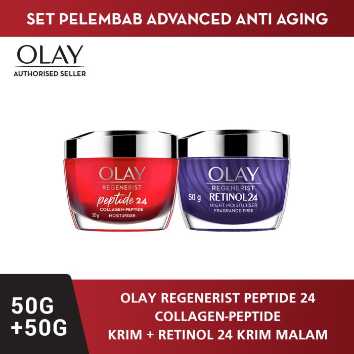 Jual Harga!! Olay Krim Pelembab Peptide 24 50g & Retinol 24 Krim Malam ...