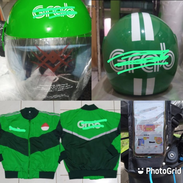 Jual Atribut ojol /paket = jaket standar hijau + helm nus tas hp ...