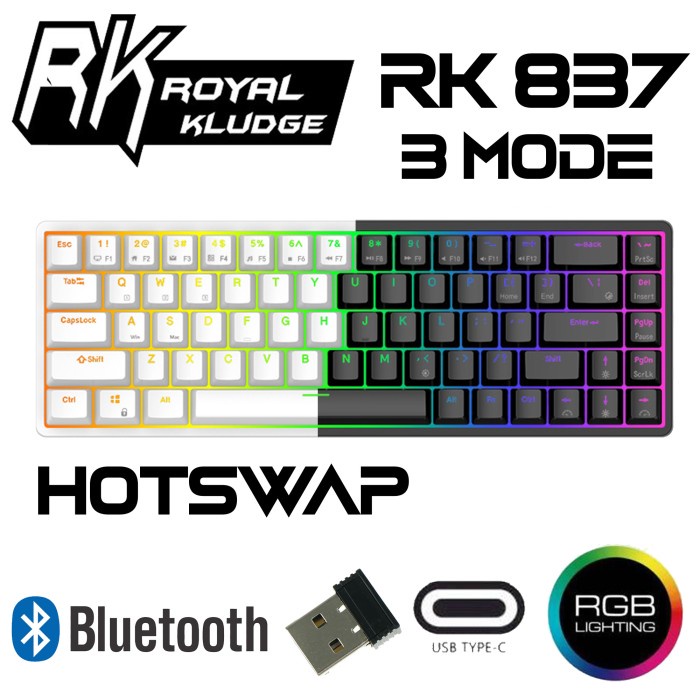 Jual ROYAL KLUDGE RK68 / RK837 RGB MECHANICAL KEYBOARD 3 MODE HOTSWAP | Shopee Indonesia