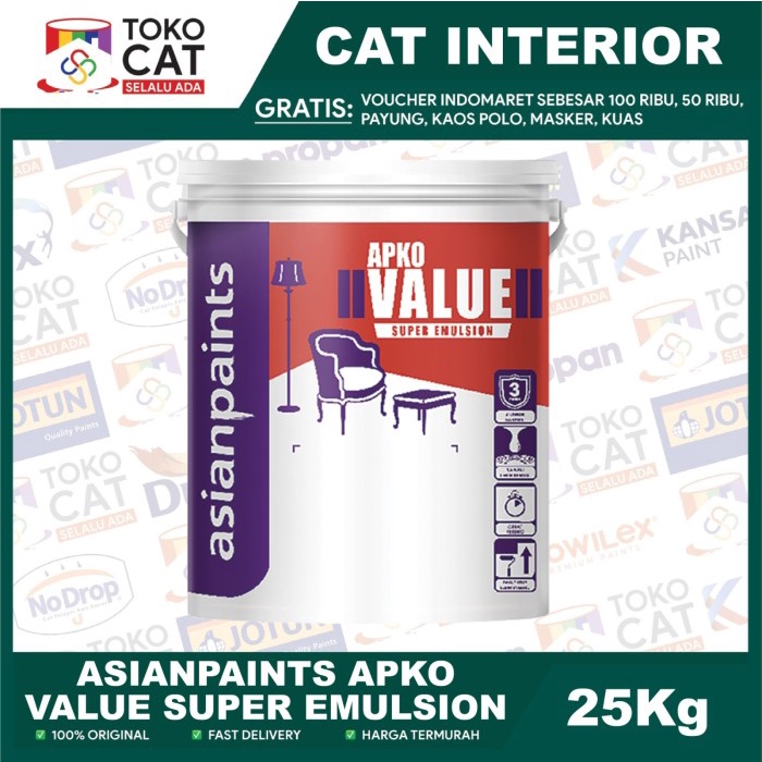 Jual CAT TEMBOK DALAM ASIAN PAINT APKO VALUE SUPER EMULSION WARNA PUTIH ...