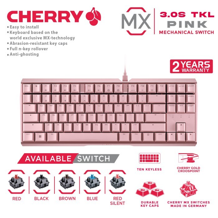 Jual CHERRY MX MECHANICAL GAMING KEYBOARD TKL - MX3.0S TKL NBL PINK | Shopee Indonesia