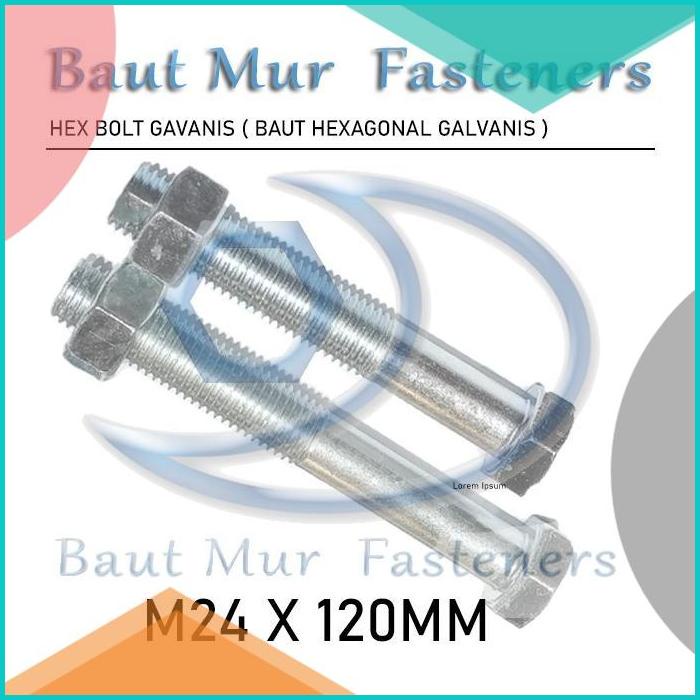 Jual baut mur m24 x 120 / bmp m24 x 120 galvanis / bmp m24 x 120mm 16novz3 | Shopee Indonesia