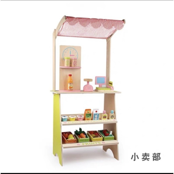 Jual wooden food market booth - pretend toys Prakass | Shopee Indonesia