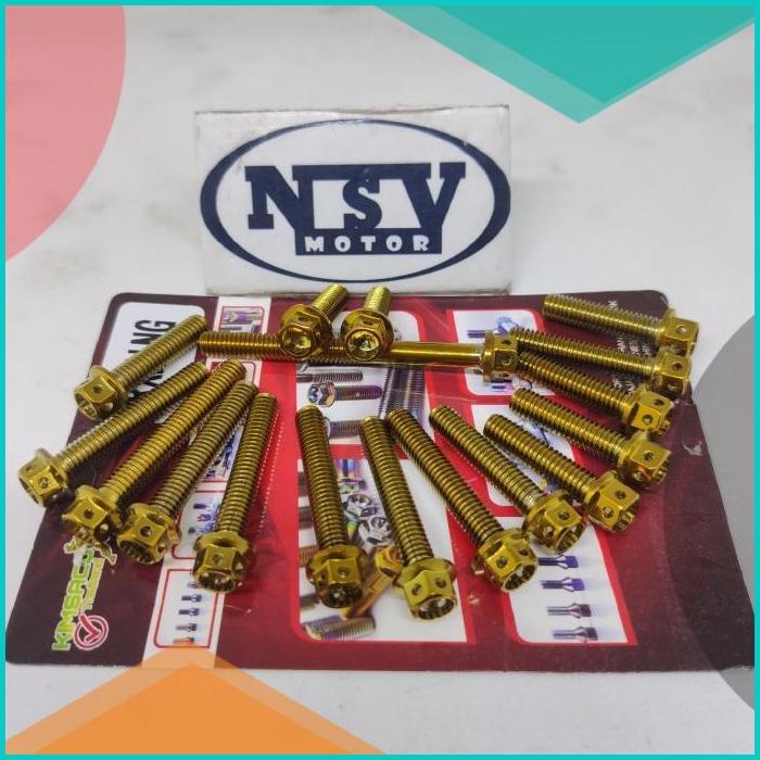 Jual BAUT SET PROBOLT BLOK MESIN RX KING FULL GOLD STAINLESS CNC FLOWER BAU | Shopee Indonesia