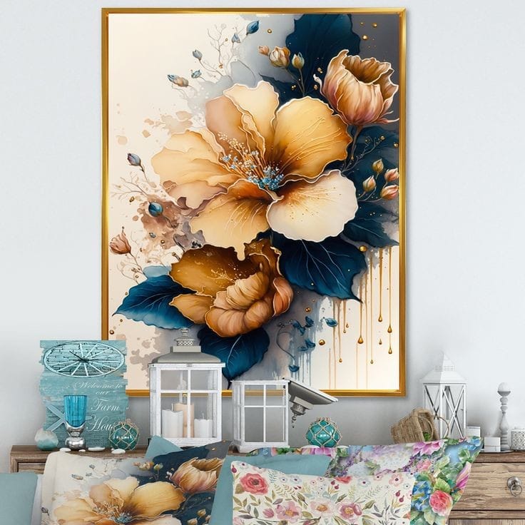 Jual Lukisan Bunga Mawar Kuning Metallic Teksture Modern art | Shopee ...