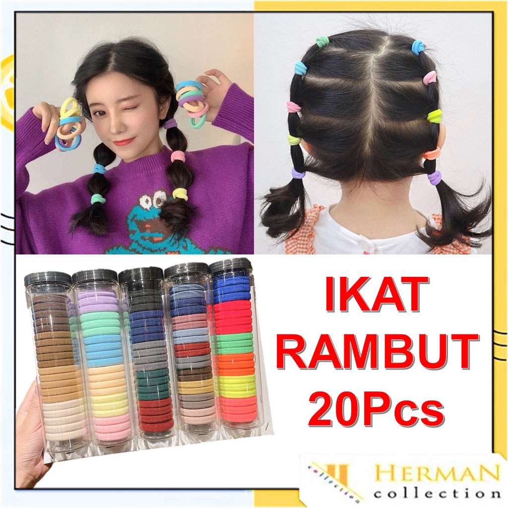 Jual HC Ikat Rambut Wanita Elastis Isi 20 Pcs Kunciran Anak Motif Polos ...