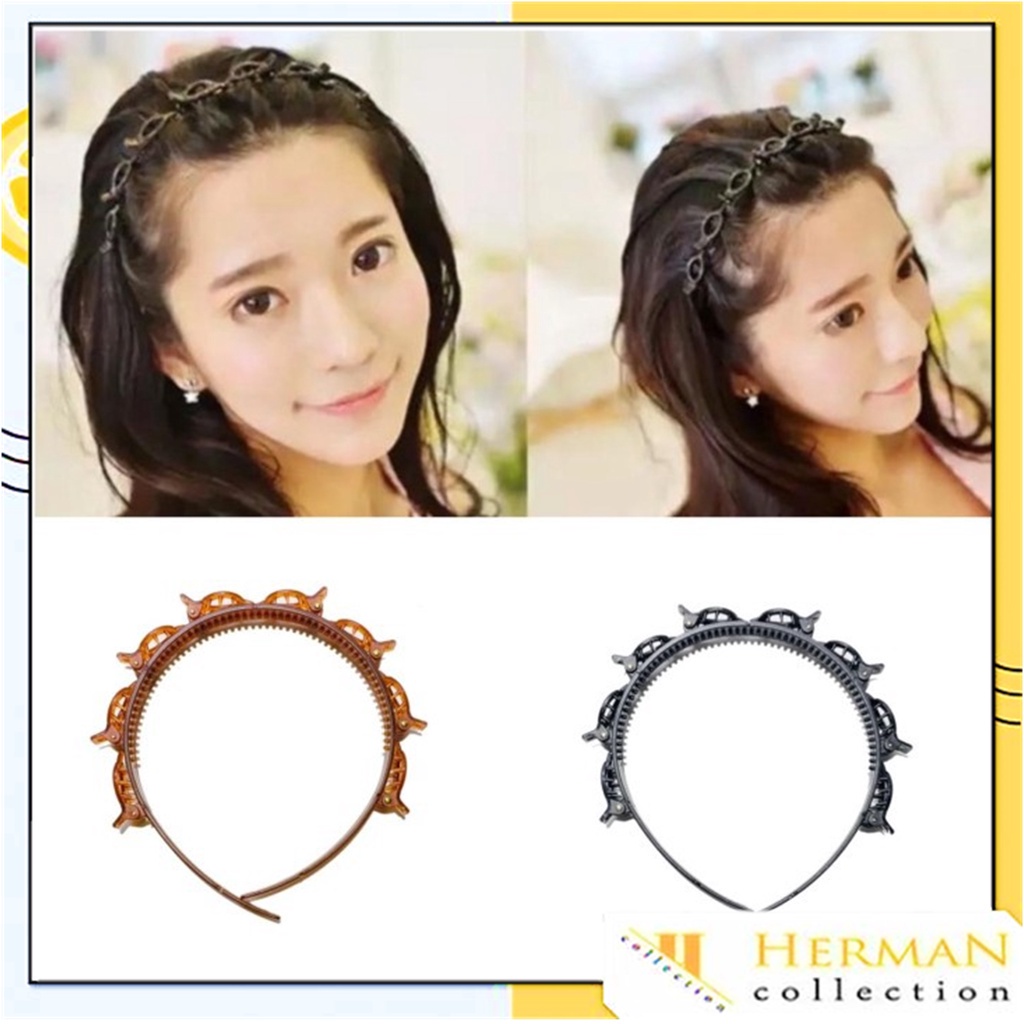 Jual HC Bando Jepit Multi Layer Kepang Hollow Double Bangs Hairstyle ...
