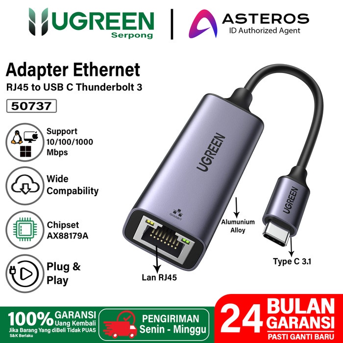 Jual UGREEN GIGABIT USB TYPE C TO LAN RJ45 ETHERNET NETWORK 1000MBPS ...