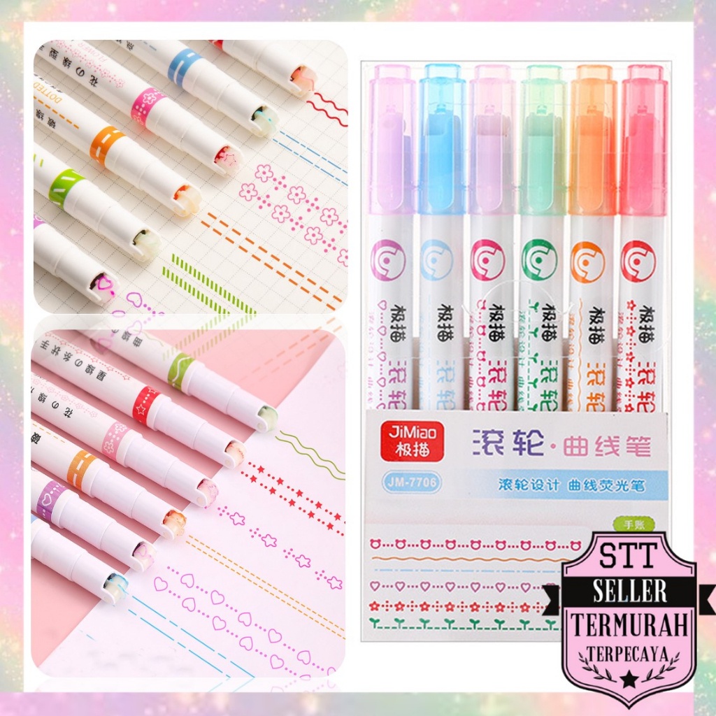 Jual STT Spidol Garis Aesthetic Warna Warni Spidol Garis Motif Lucu 1 ...