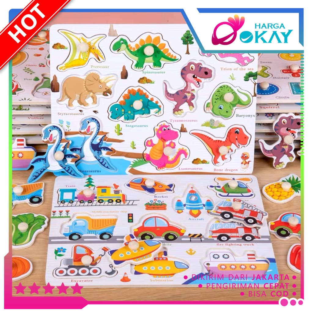 Jual HO Mainan Anak Puzzle Knob Kayu Jigsaw Karakter Lucu Wooden Puzzle ...
