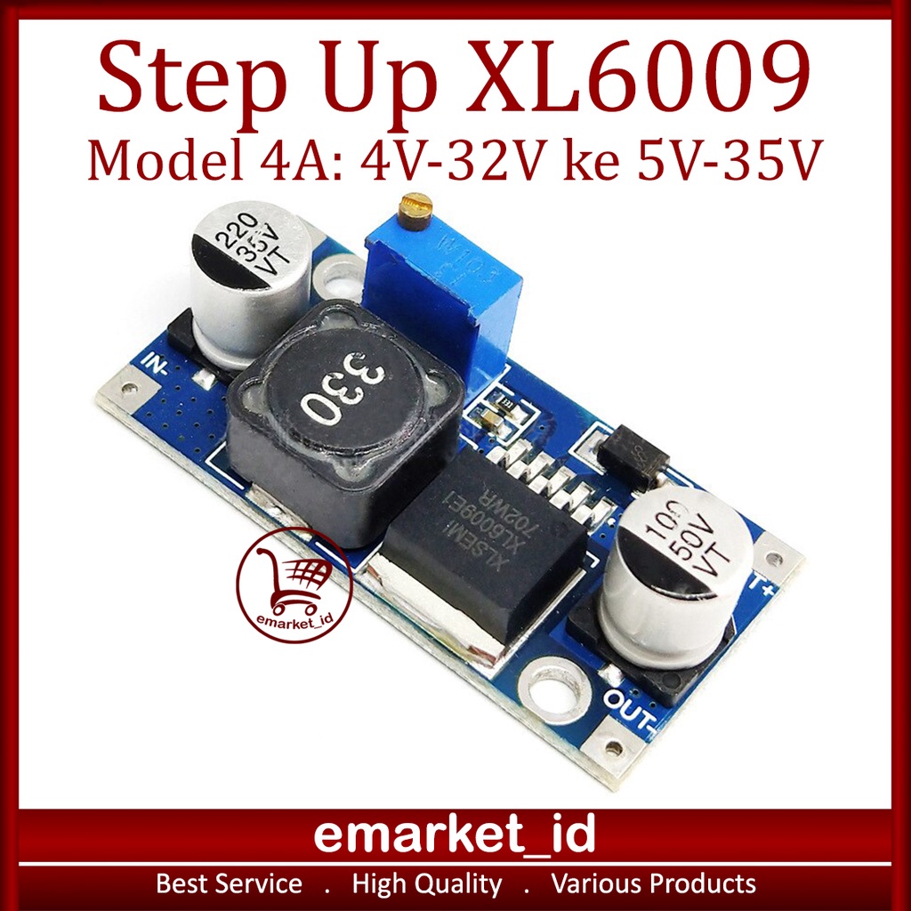 Jual Step Up DC-DC 4A XL6009 4V-32V ke 5V-35V / XL6009E1 LM2577 DC Boost Converter Modul ...