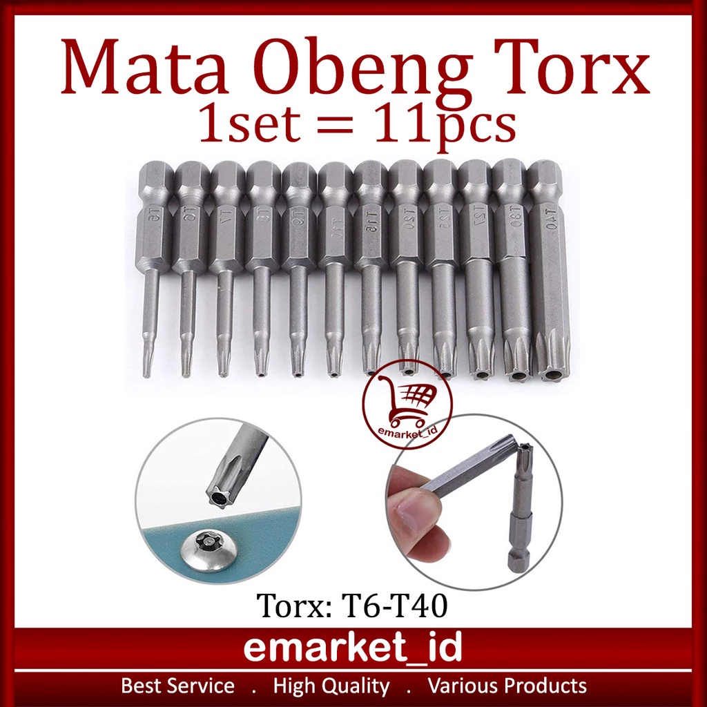 Jual Mata Obeng Torx Set 11 in 1 / Hex Shank Magnetik Bits 75 100 mm ...