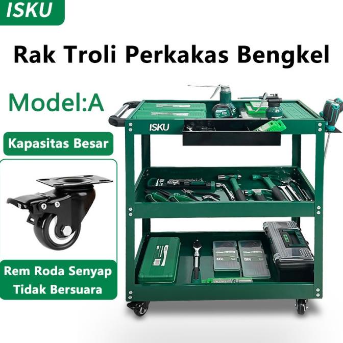 Jual ISKU troli bengkel rak 3 susun besi trolly trolley rak kerja perkakas | Shopee Indonesia