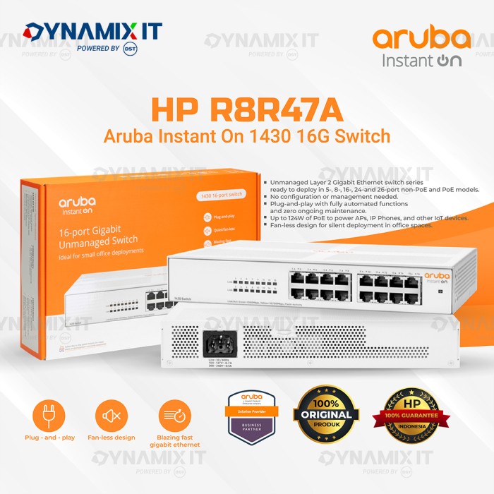 Jual HP R8R47A Aruba Instant On 1430-16G 16 Port Gigabit Unmanaged ...