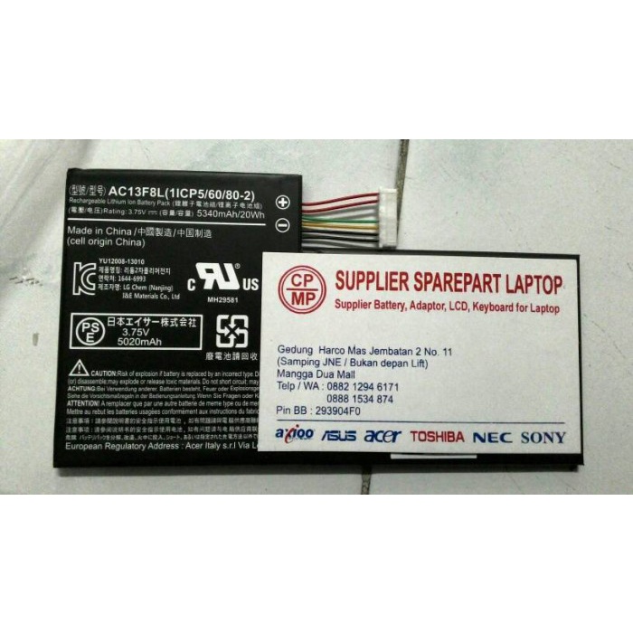 Jual BATTERY BATERAI ACER ICONIA TAB A1-A810 AC13F8LICONIA W4-821 MURAH ...
