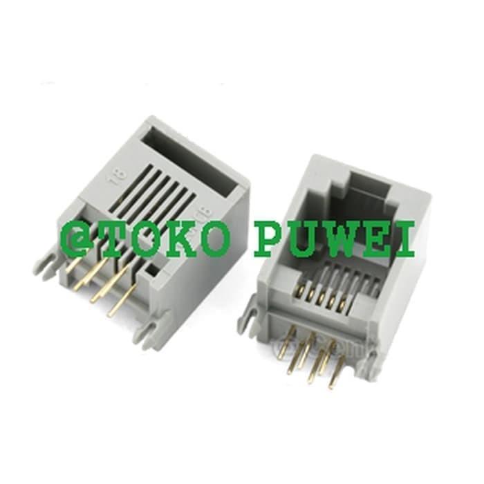Jual Telephone socket RJ12 RJ11 socket crystal head female gray 623PCB ...
