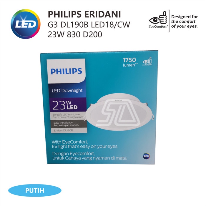 Jual Philips Downlight ERIDANI G3 DL190B LED18 D200 23W 865 WH SNI ...