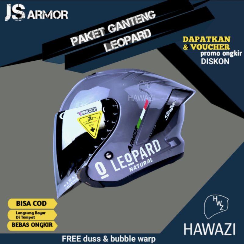 Jual JS ARMOR GREY GLOSSY PAKET GANTENG LEOPARD | HELM HALF FACE SNI ...
