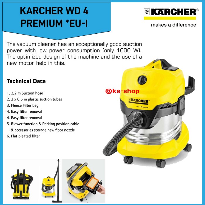 Jual Karcher MV4 WD4 MV 4 WD 4 Wet And Dry Vacuum Cleaner | Shopee ...