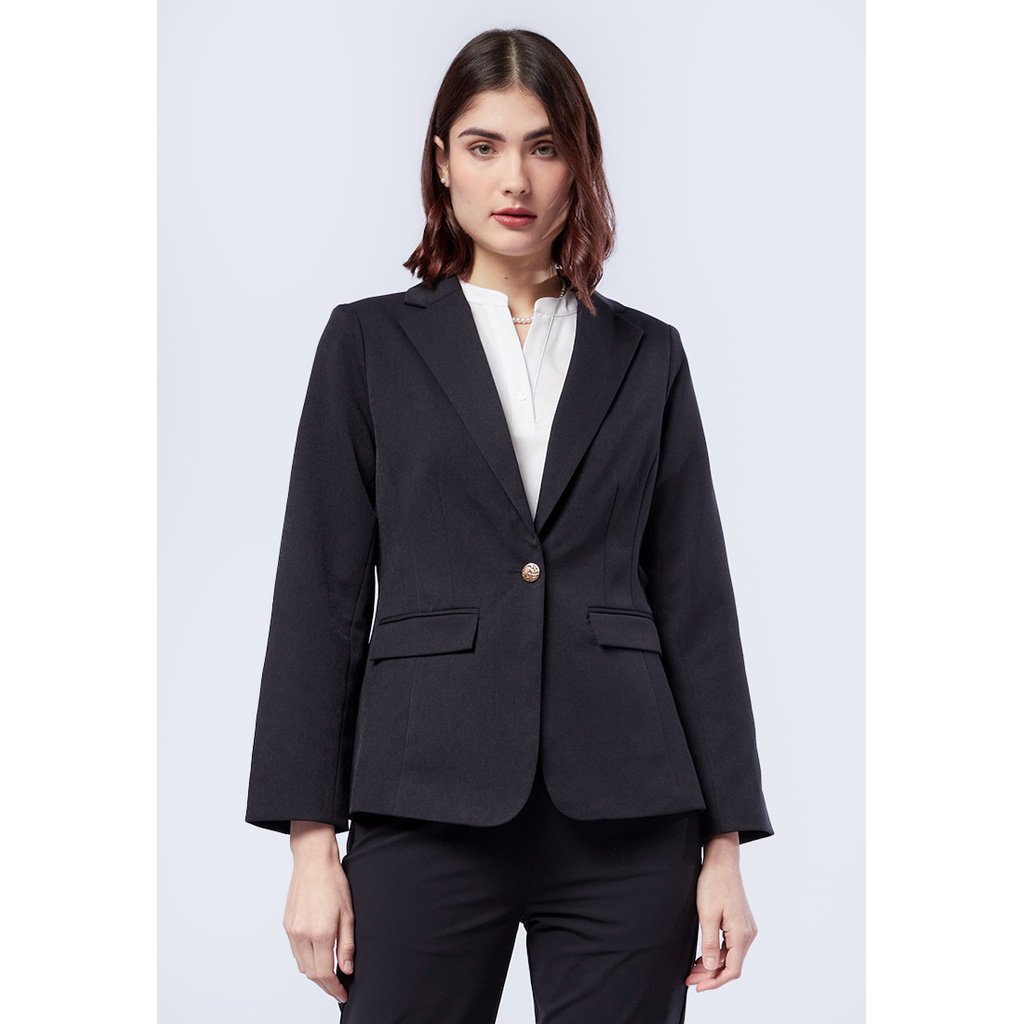 Jual Executive Slim Fit Blazer with Gold Button Black | Shopee Indonesia