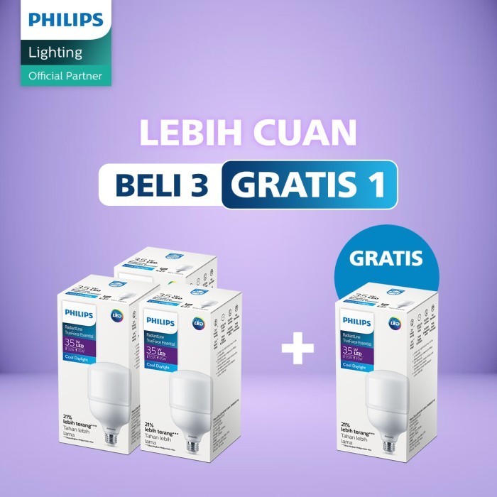 Jual Philips Paket 3 Free 1 Lampu Radiantline TrueForce Essential 35W Putih | Shopee Indonesia