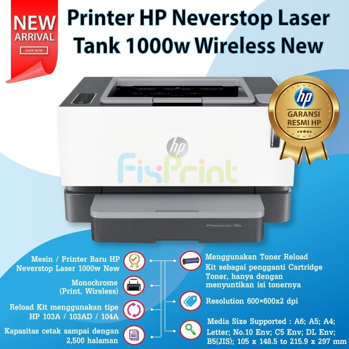 Jual Printer Neverstop Hp 1000W Laser Tank Wifi Laserjet Reload Kit ...