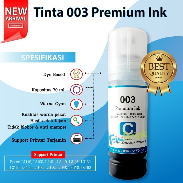 Jual Tinta Premium Ink Epson 003 Refill Printer L1110 L3110 L3150 L5190 ...