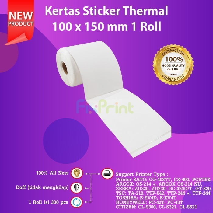Jual Kertas Thermal 100Mm X 150Mm, Label Barcode Direct Resi 1 Roll Isi 300 Best | Shopee Indonesia