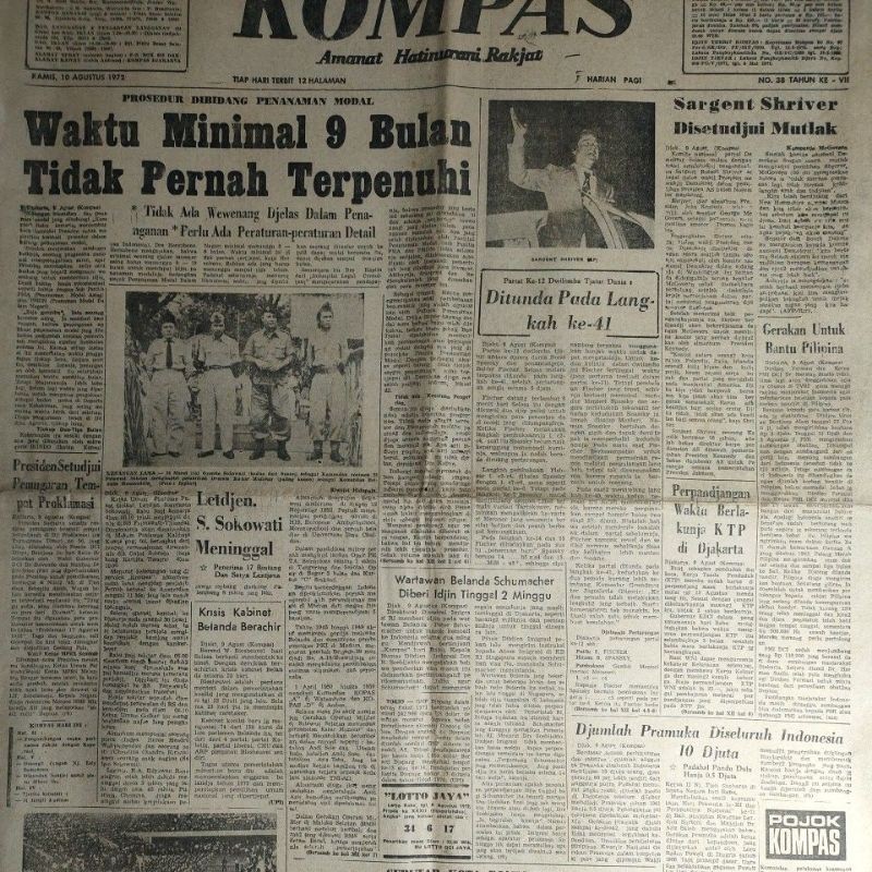 Jual Surat Kabar Harian KOMPAS 1970s Letjen Sokowati Wafat-Krisis Pangan-Cucu Soeharto Lahir ...