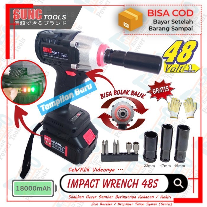 Jual Mesin Bor Buka Baut Mobil Impek Impact Wrench 1 Baterai 48v 330Nm ...